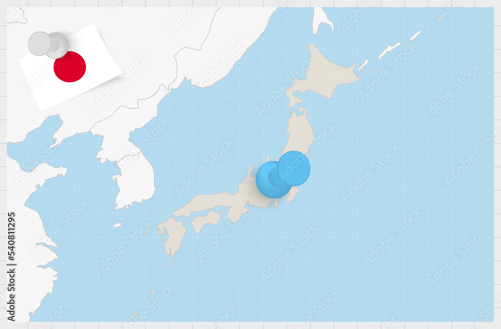 Map of Japan with a pinned blue pin. Pinned flag of Japan. Stock Vector ...