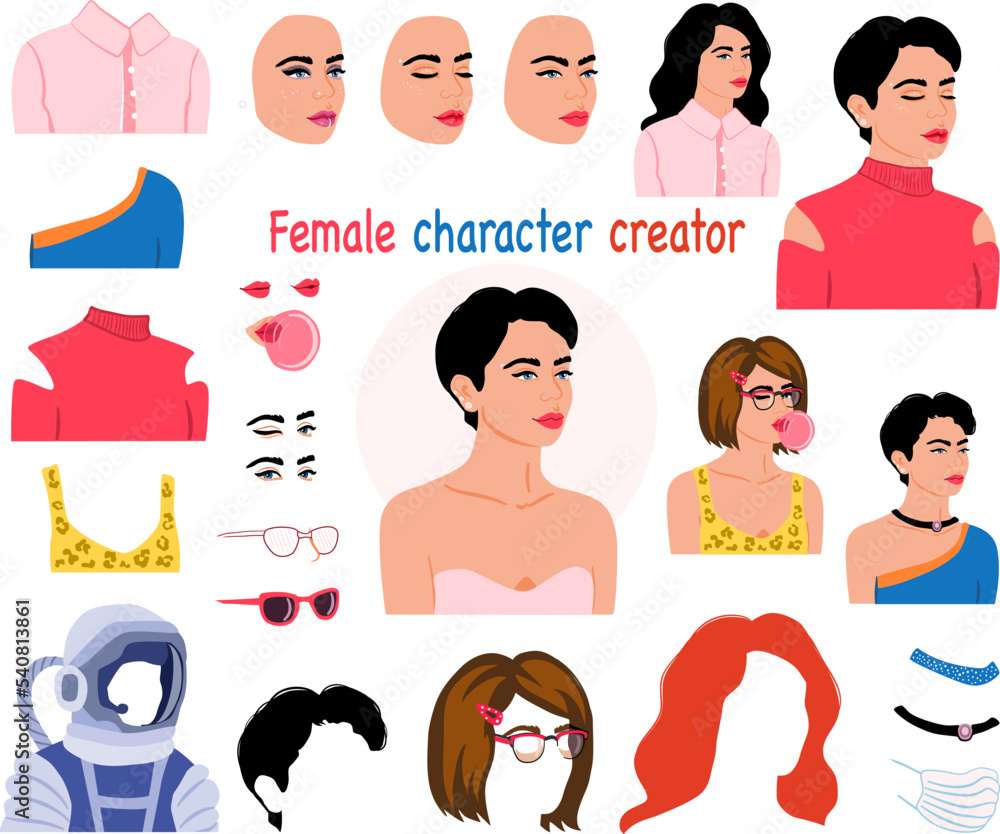 Female character creator, woman portrait generator. Cosmic girl avatar ...
