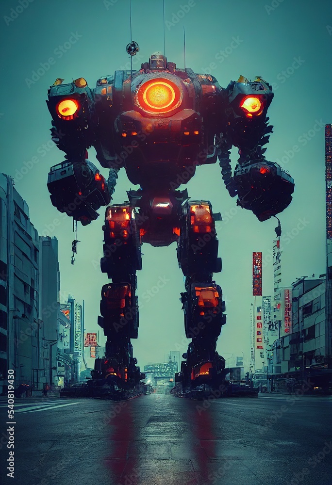 Photo & Art Print complex station with giant robot, Jacques Evangelista