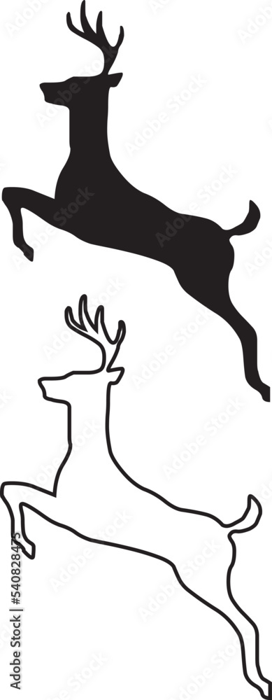 Professional drawing of a deer jumping in black and white in EPS format ...