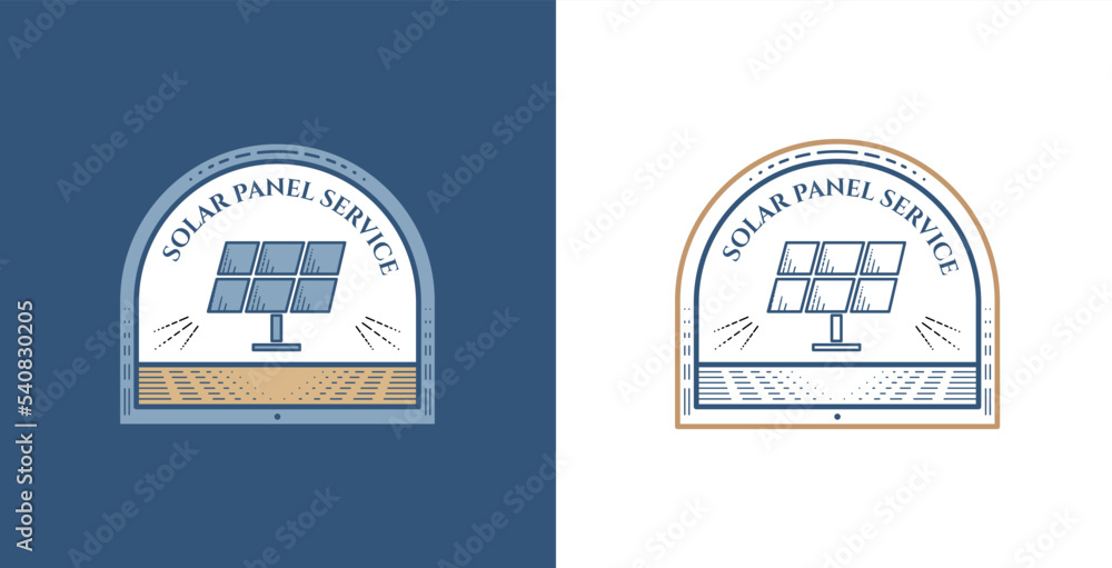 Solar energy vintage logo design set, solar panel retro emblem, green ...