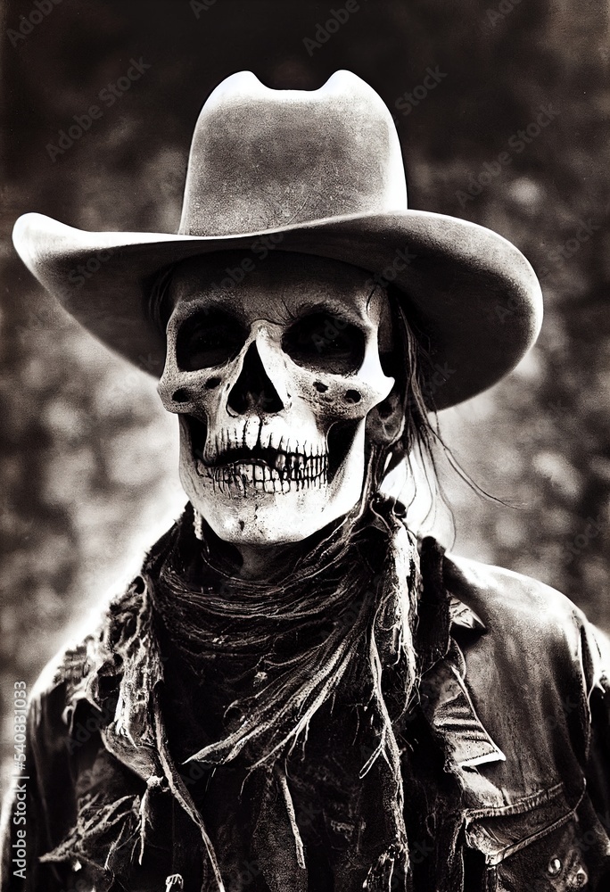 Mystical creepy man in a cowboy. Gothic mystery man. 3D rendering Stock ...