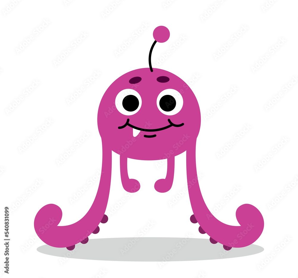 Violet monster character. Unusual mutant with big feet. Graphic element ...