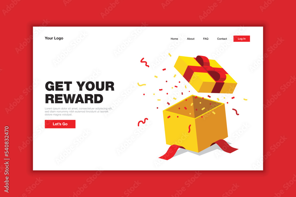 Simple concept of landing page with red theme open gift box template ...