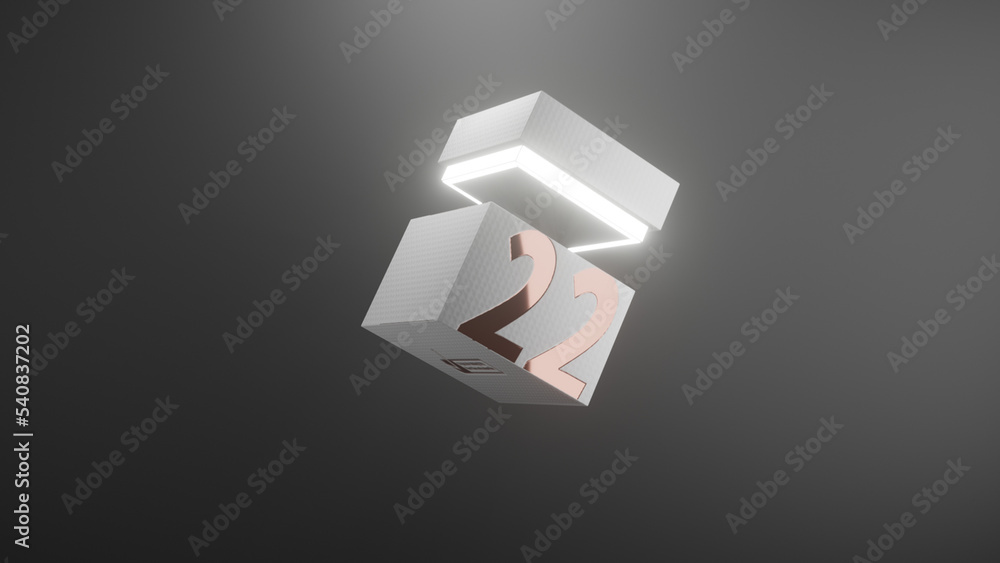 3D product render of textured white box opening to reveal a glowing ...