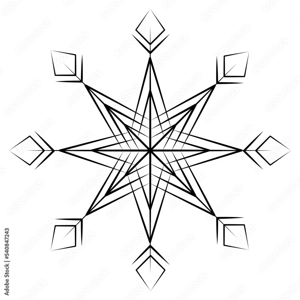 Outline drawing of a snowflake on a transparent background in a ...
