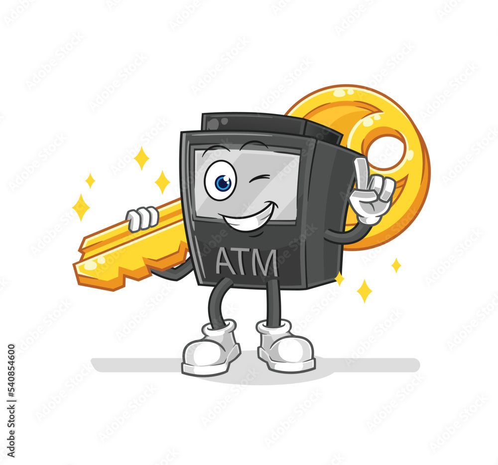 ATM machine carry the key mascot. cartoon vector Stock Vector | Adobe Stock