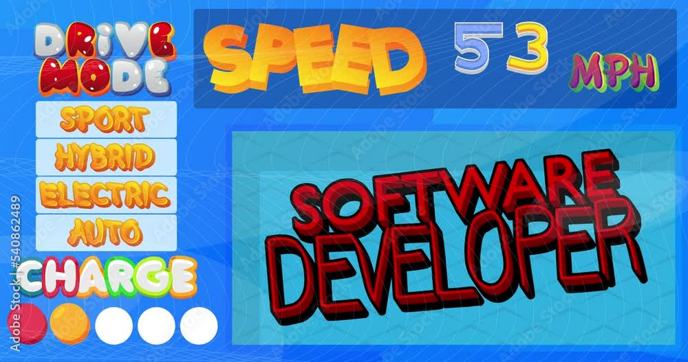 Cartoon Car Dashboard with Software Developer Text. Digital Graphical ...