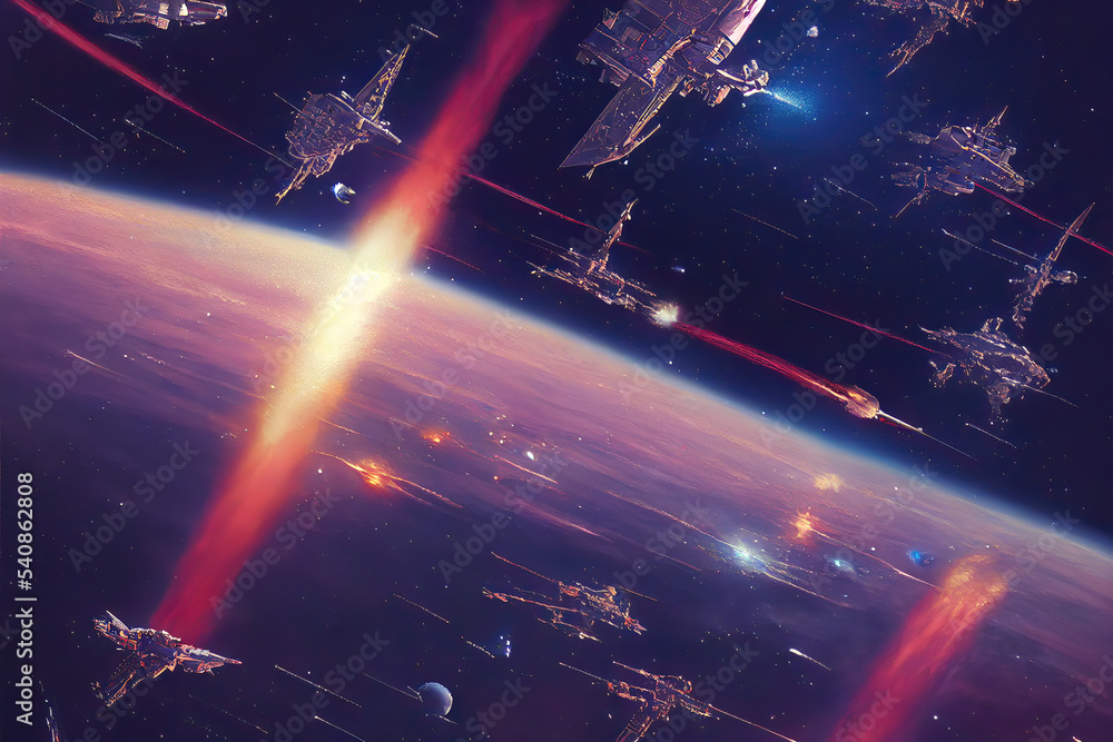 Space Battle War in the Outer Space Between Sci-Fi Space Ship Stock ...