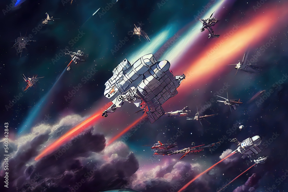 Space Battle War in the Outer Space Between Sci-Fi Space Ship Stock ...