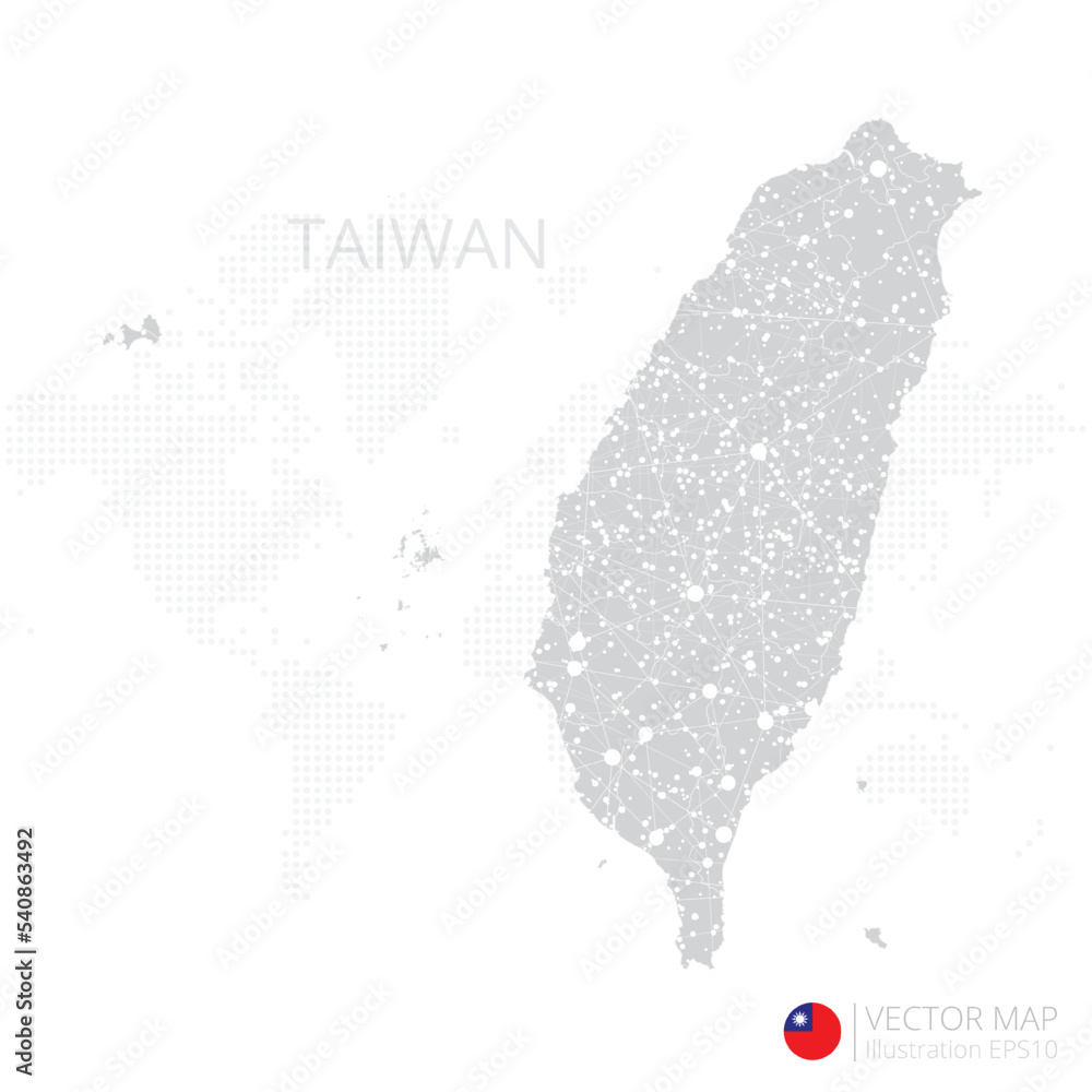 Taiwan grey map isolated on white background with abstract mesh line ...