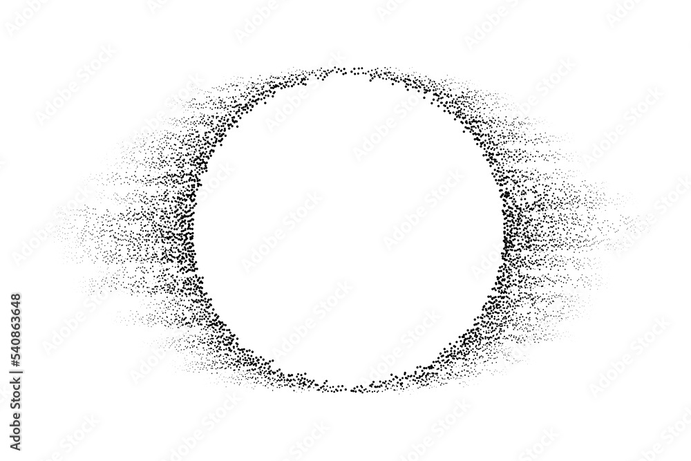 Abstract circle frame black dot particles pattern flowing isolated on ...