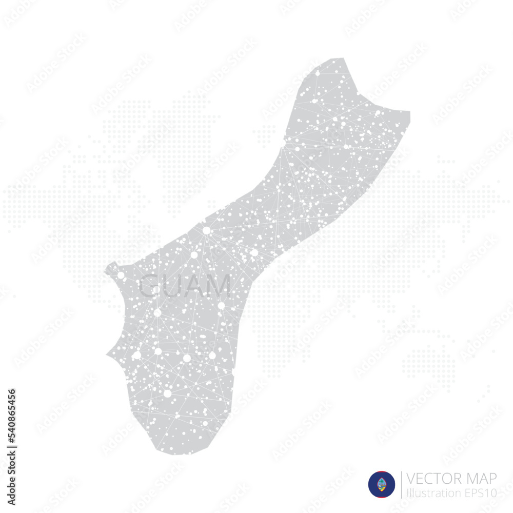 Guam grey map isolated on white background with abstract mesh line and ...