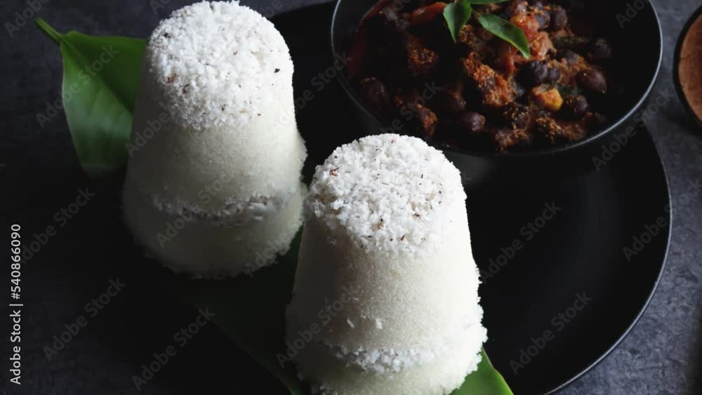 Rice Puttu white Pittu , Kadala Chickpea curry , milk tea , popular ...