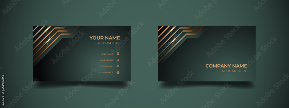 Luxury business card with gold line dark green color background Stock ...