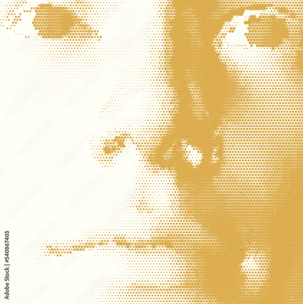 Illustration of an man's face created from small particle. Pixel art ...