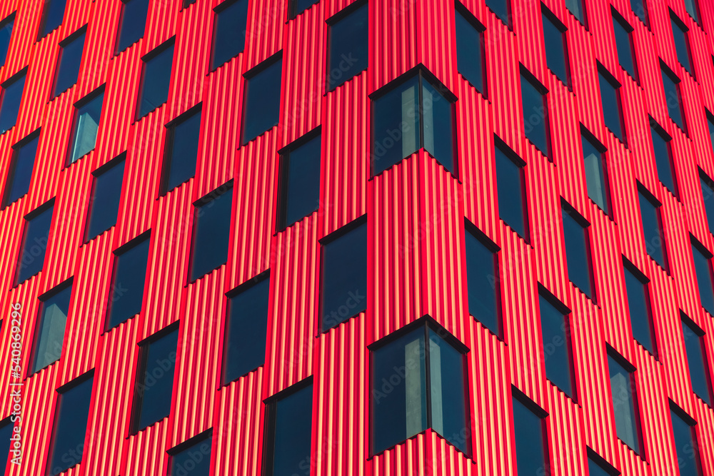 Modern office building exterior with glass facade on clear sky ...