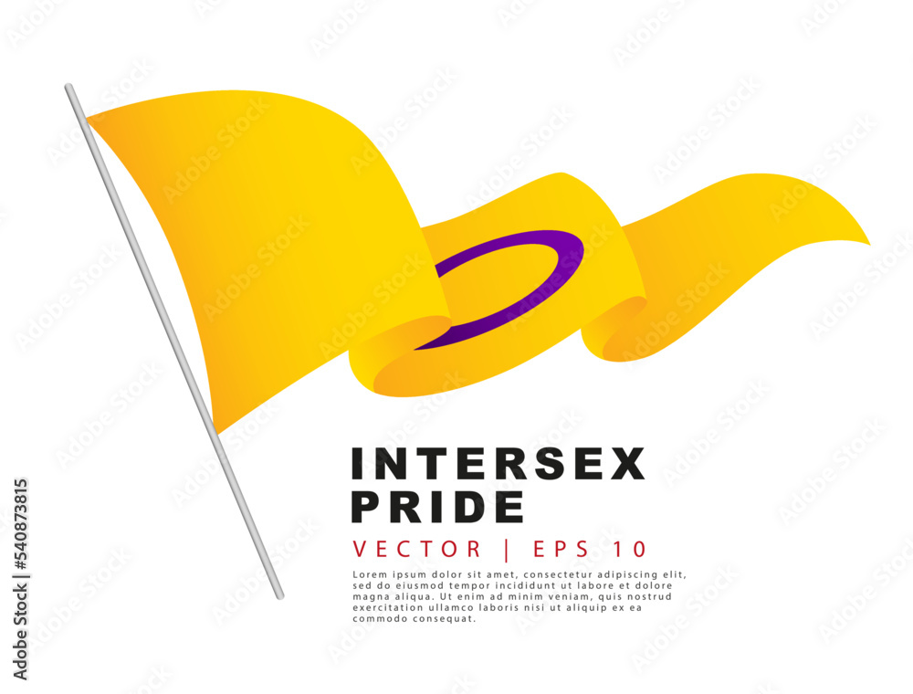 The intersex pride flag is hanging on a flagpole and fluttering in the ...