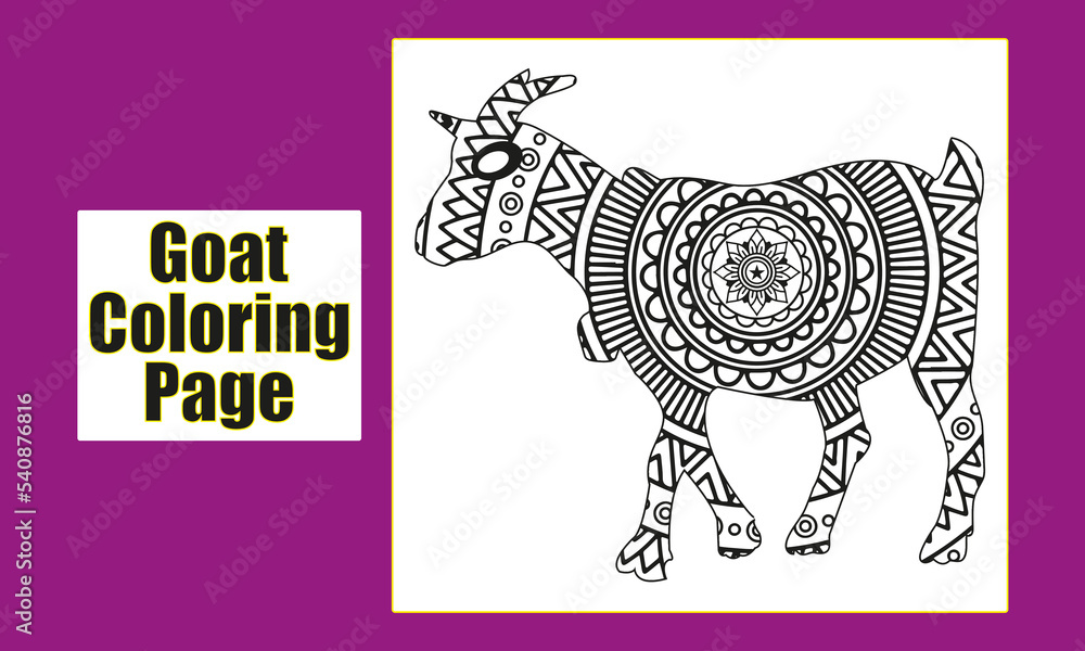 Goat Coloring Page For Adults & Kids . Hand Drawn Line Art Goat ...