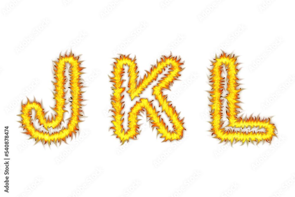 Realistic Fire font text J K L letters of the alphabet, Fire style ...