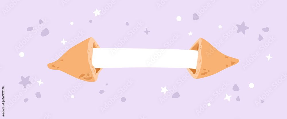 Fortune cookies banner. Open sweet with blank paper for message ...