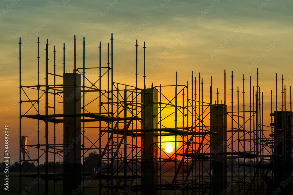 Poster Scaffolding pipe clamp and parts,construction site with scaffold ...