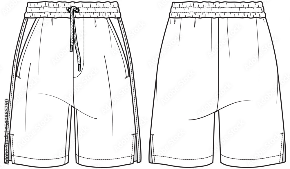 unisex basket ball shorts flat sketch vector illustration front and ...
