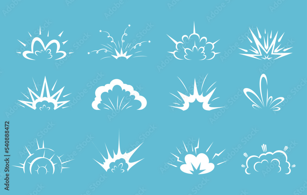 Cartoon bomb explosion, comic clouds and smoke with sparks. Vector ...