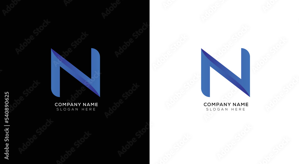 Gradient letter n logo design with black and white background Stock ...