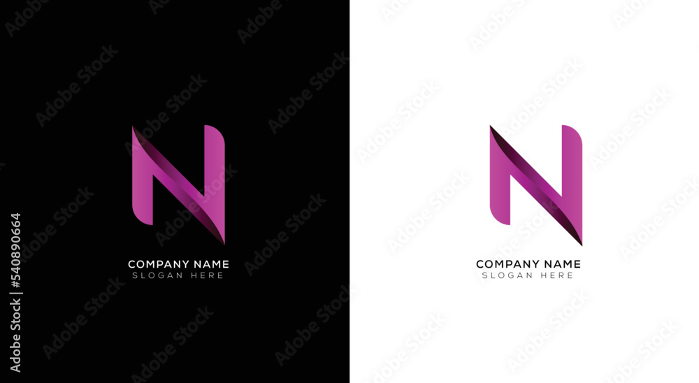 Gradient letter n logo design with black and white background Stock ...