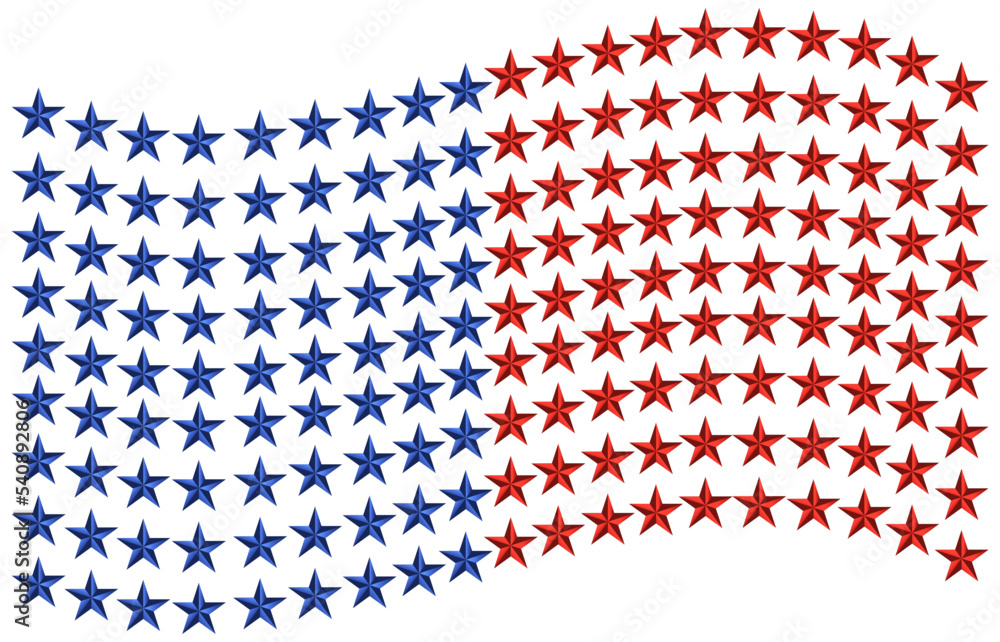Red and blue stars flag, pattern on white background vector ...