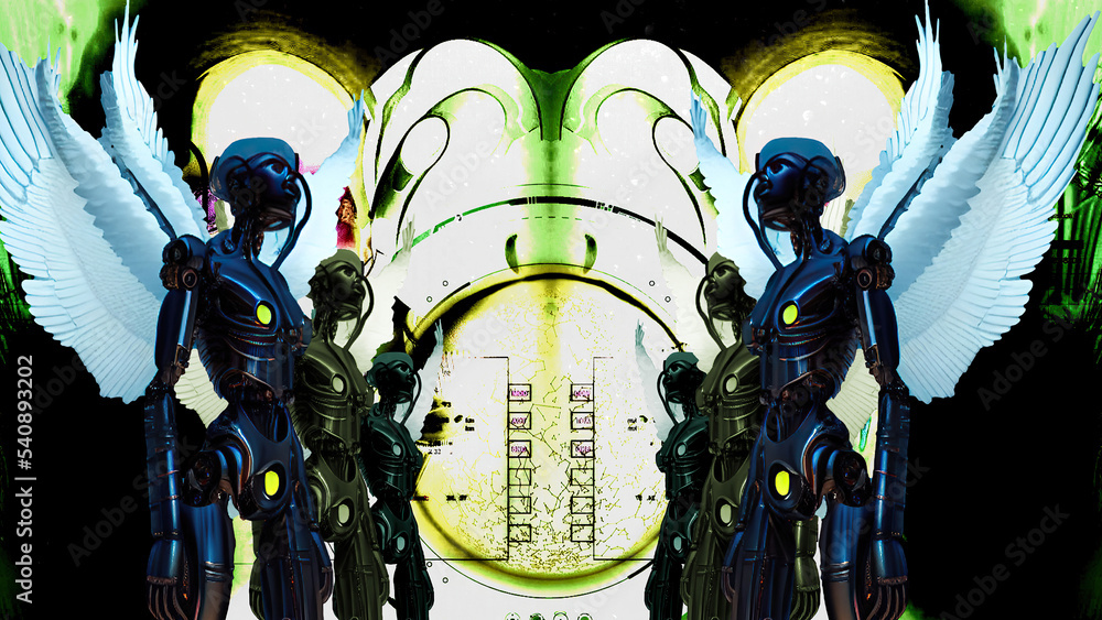 Poster 3d illustration - drawings sketch of futuristic metallic science ...
