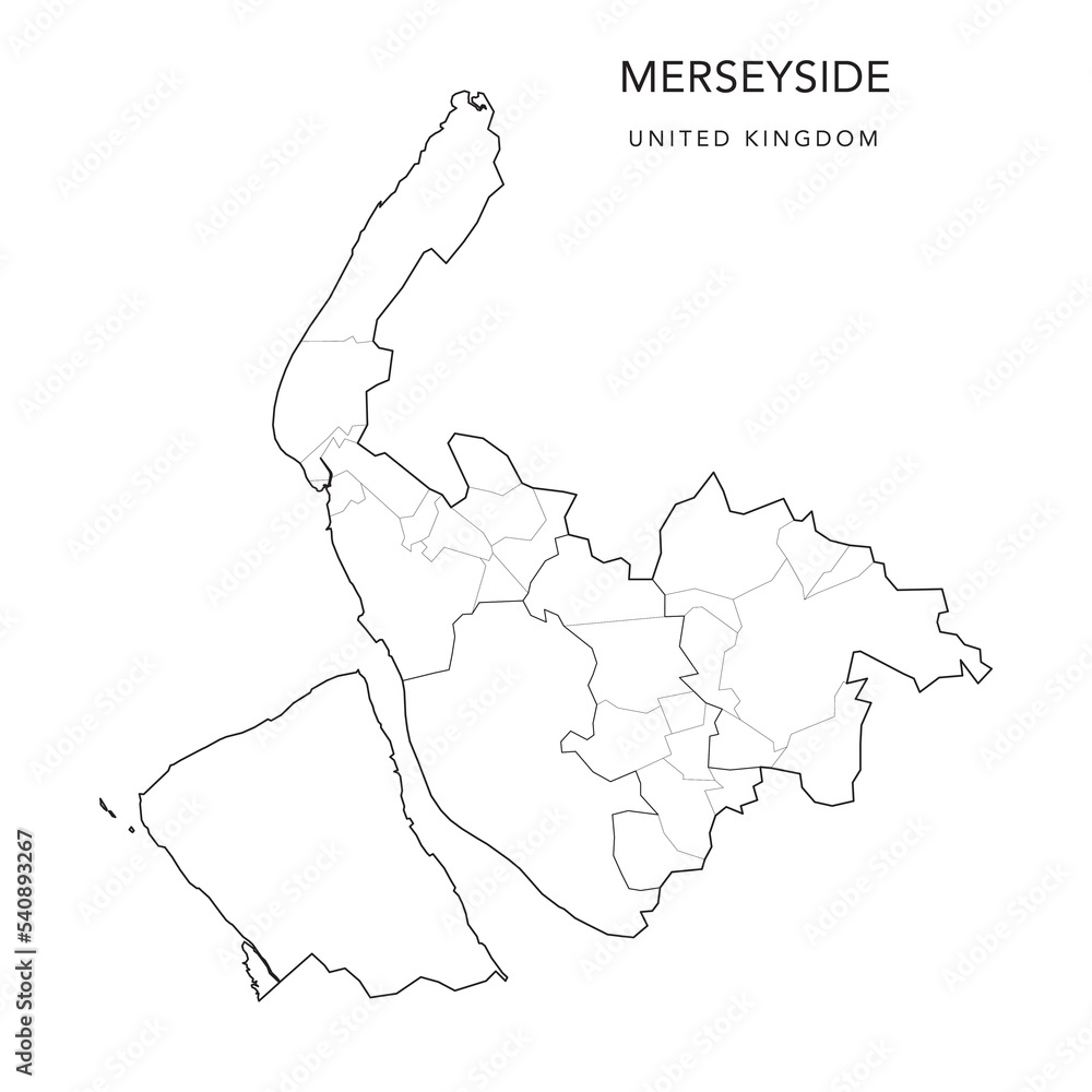 Grafika wektorowa Stock: Administrative Map of Merseyside with County ...
