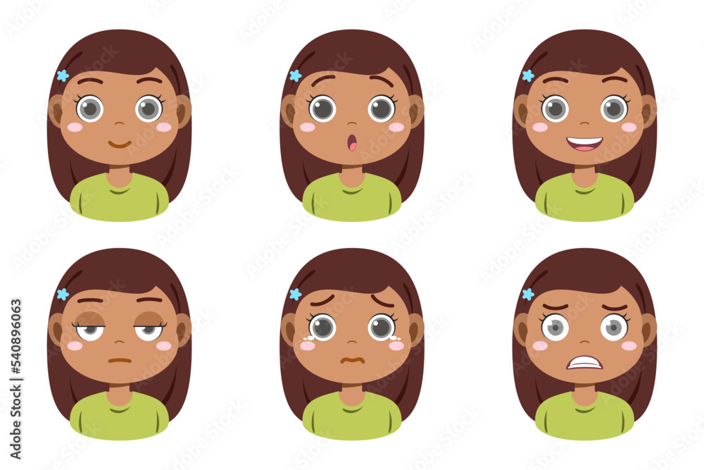 Collection of face expressions cute children cartoon character design ...