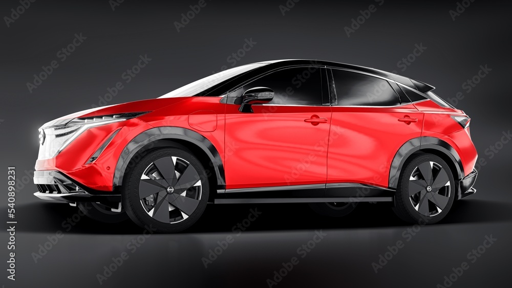Tokyo. Japan. September 25, 2022. Nissan Ariya 2020. Red electric SUV ...