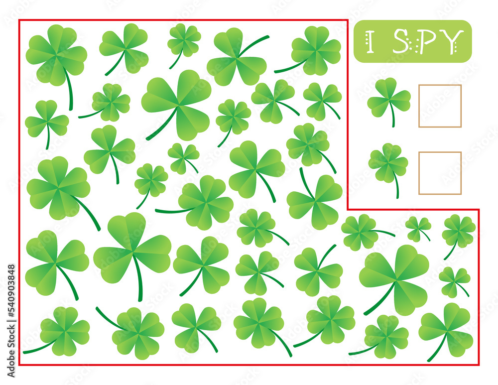 How many. Clovers I spy game for kids. Counting activity for children ...