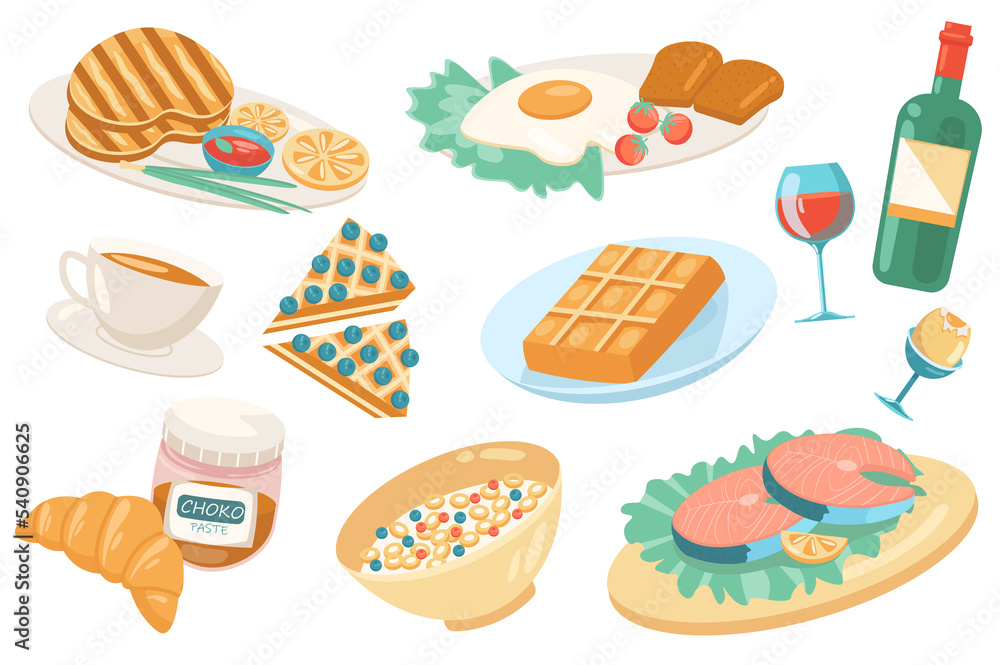 European food cute elements isolated set. Collection of traditional ...