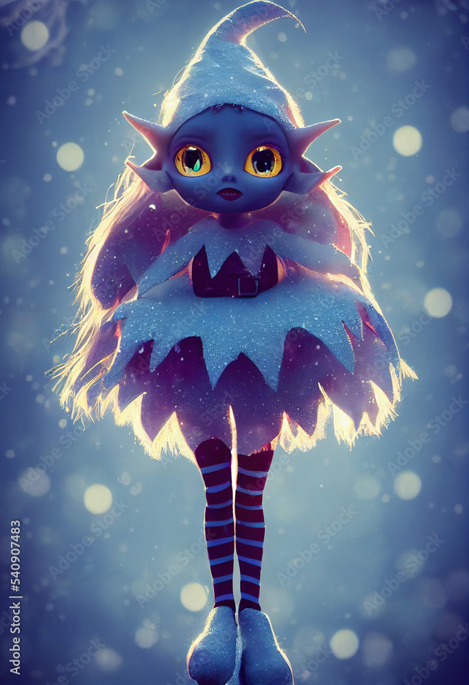 black elf with skirt and pink hair, winter character, anime, kawaii ...