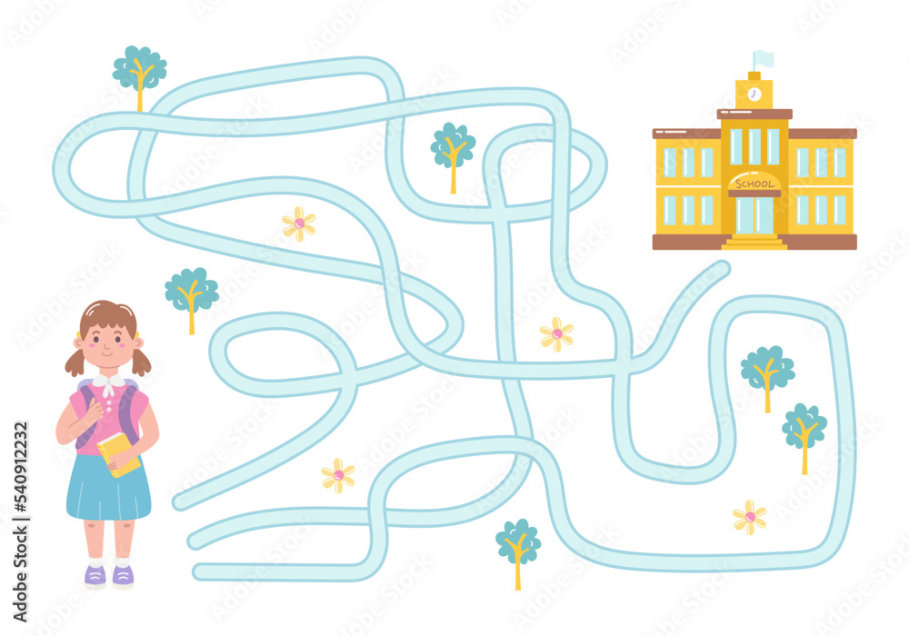 Labyrinth, help the girl find the right way to the school. Logical ...