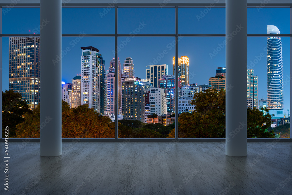 Empty room Interior Skyscrapers View Bangkok. Downtown City Skyline ...