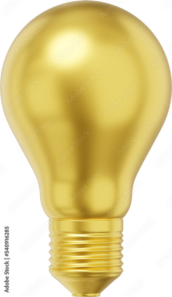 Realistic gold light bulb. 3D rendering. PNG Icon on transparent ...