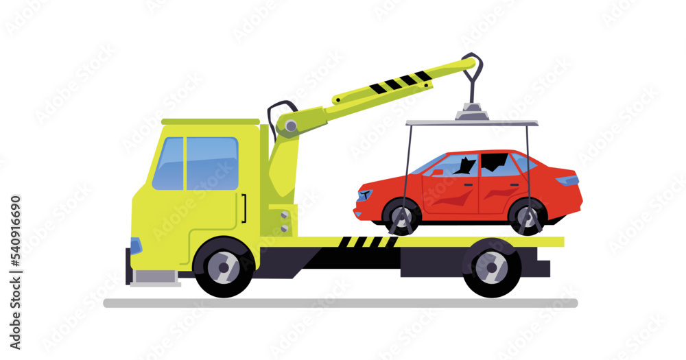 Towing truck transporting a car, flat cartoon vector illustration ...