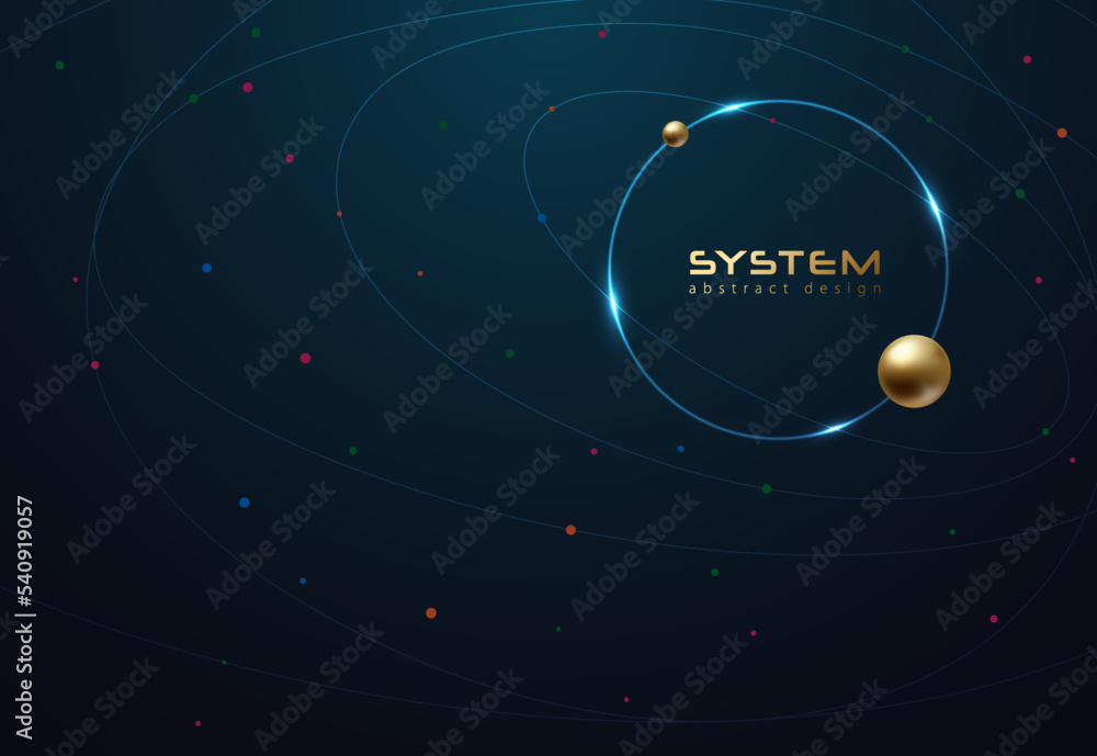 Futuristic orbit line and color dots business tech dark blue background ...