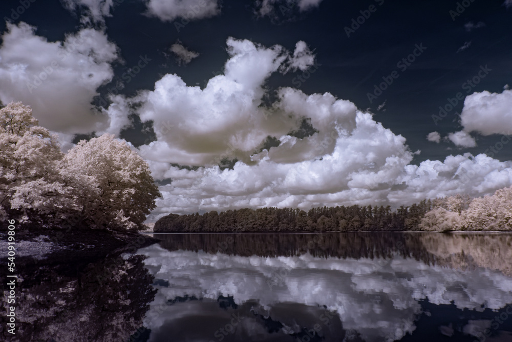 infrared photography - ir photo of landscape under sky with clouds ...