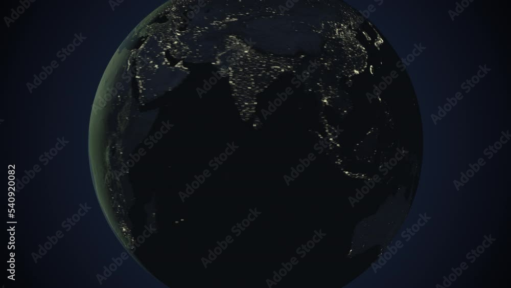Seamless looping animation of the earth at night zooming in to the 3d ...