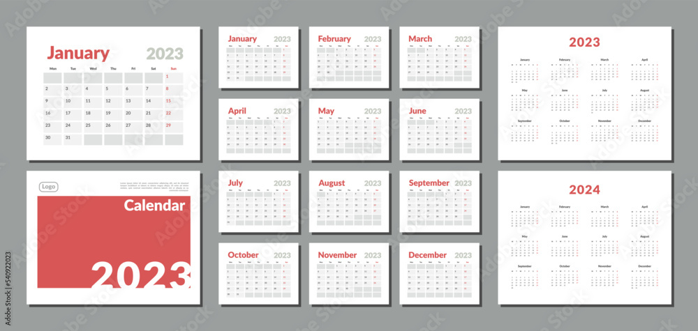 Set of 2023-2024 Calendar Planner Template, and cover with Place for ...