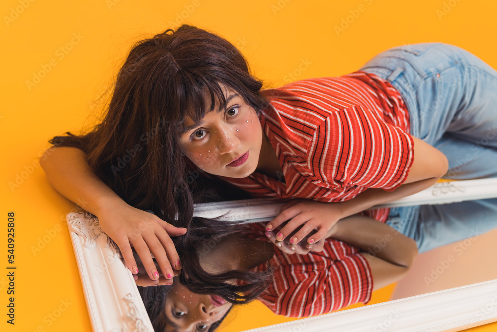 Body dysmorphia - human problems of modern societies. Attractive young ...