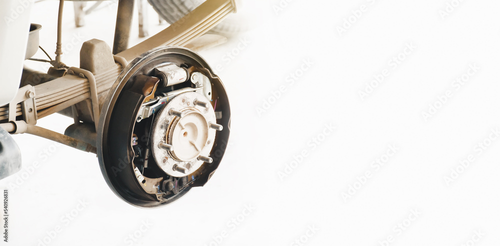 Inside system of the car drum brake, car without a wheel for brake ...