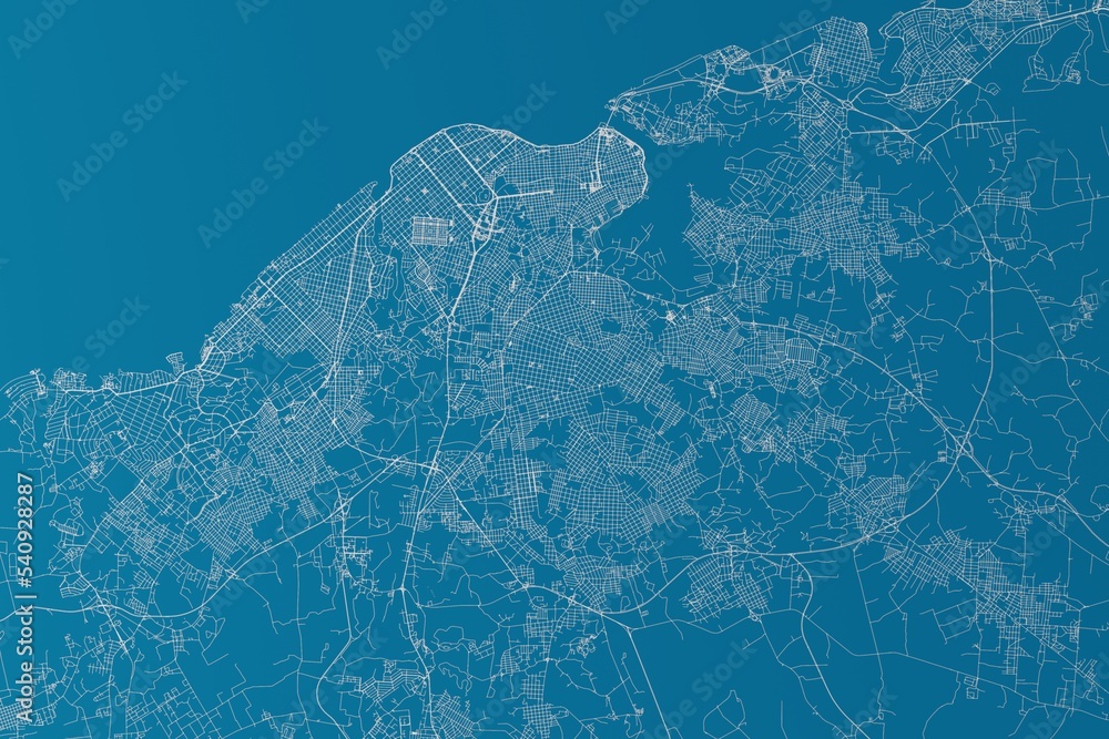 Map of the streets of Havana (Cuba) made with white lines on blue ...