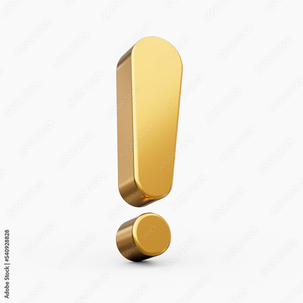 3d gold exclamation mark isolated on white background 3d illustration ...